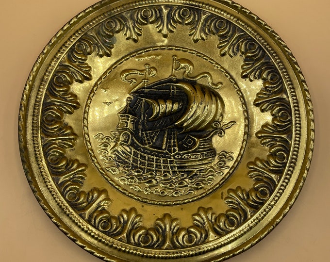Vintage Ship Sailing Brass Plate Flue Cover Decorative Wall Plate Gold ...