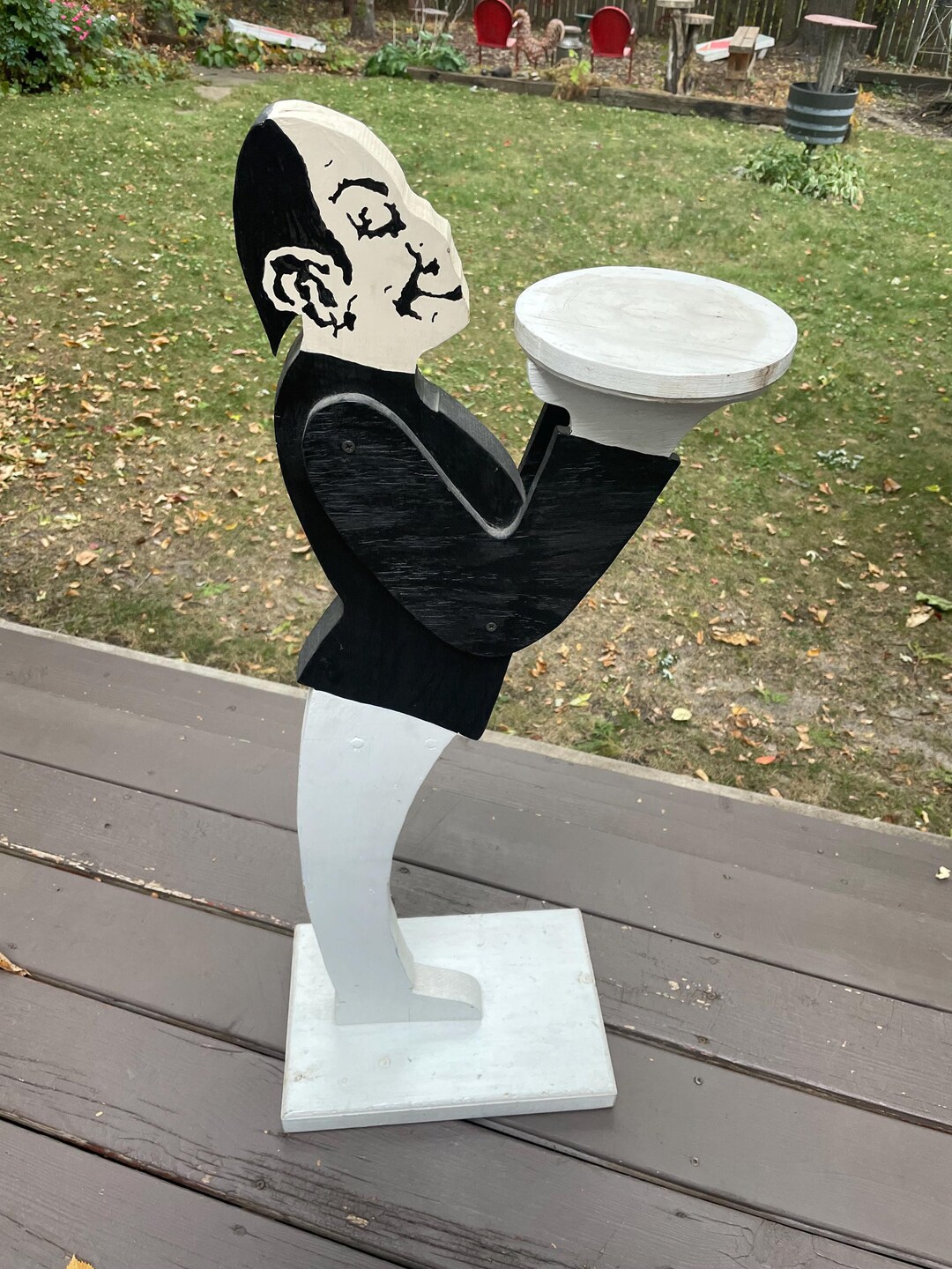 Large Vintage Wooden Folk Art Dumb Waiter Handmade Wood Butler With ...