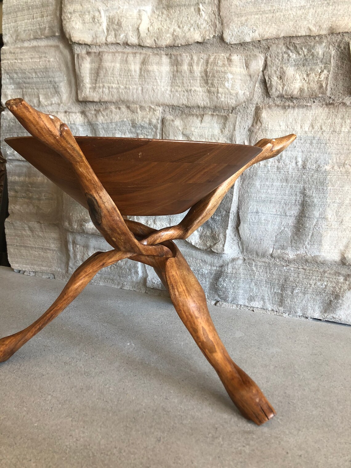Vintage Wood Bowl and Stand Interlocking Carved Folding Wood - Etsy