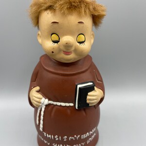 Vintage Ceramic Friar Tuck Bank Monk Statue Priest Bald Head Fur Brown ...