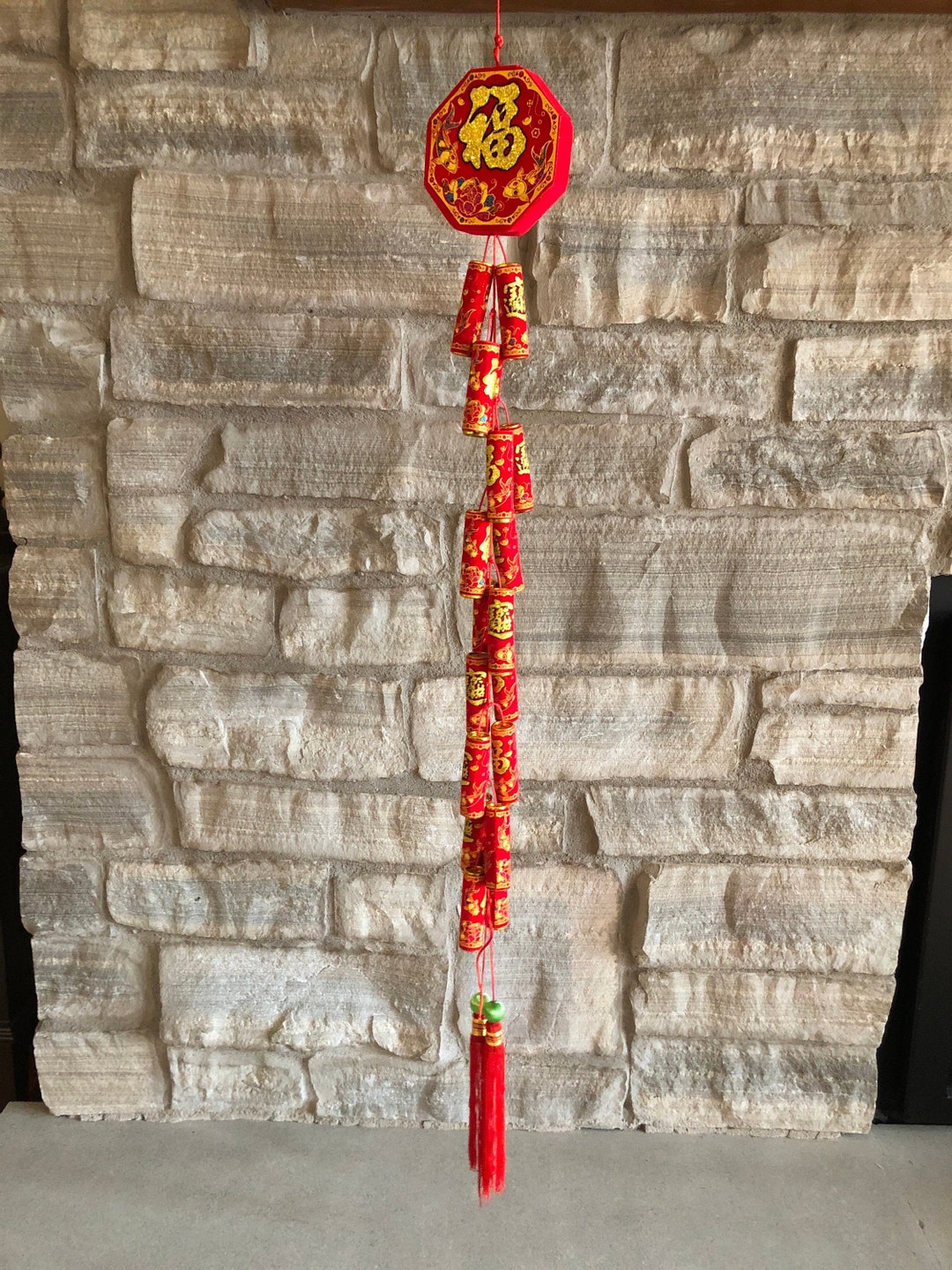 Fabric Oriental Hanging Decor Red Mobile Red Tassles Asian Party ...