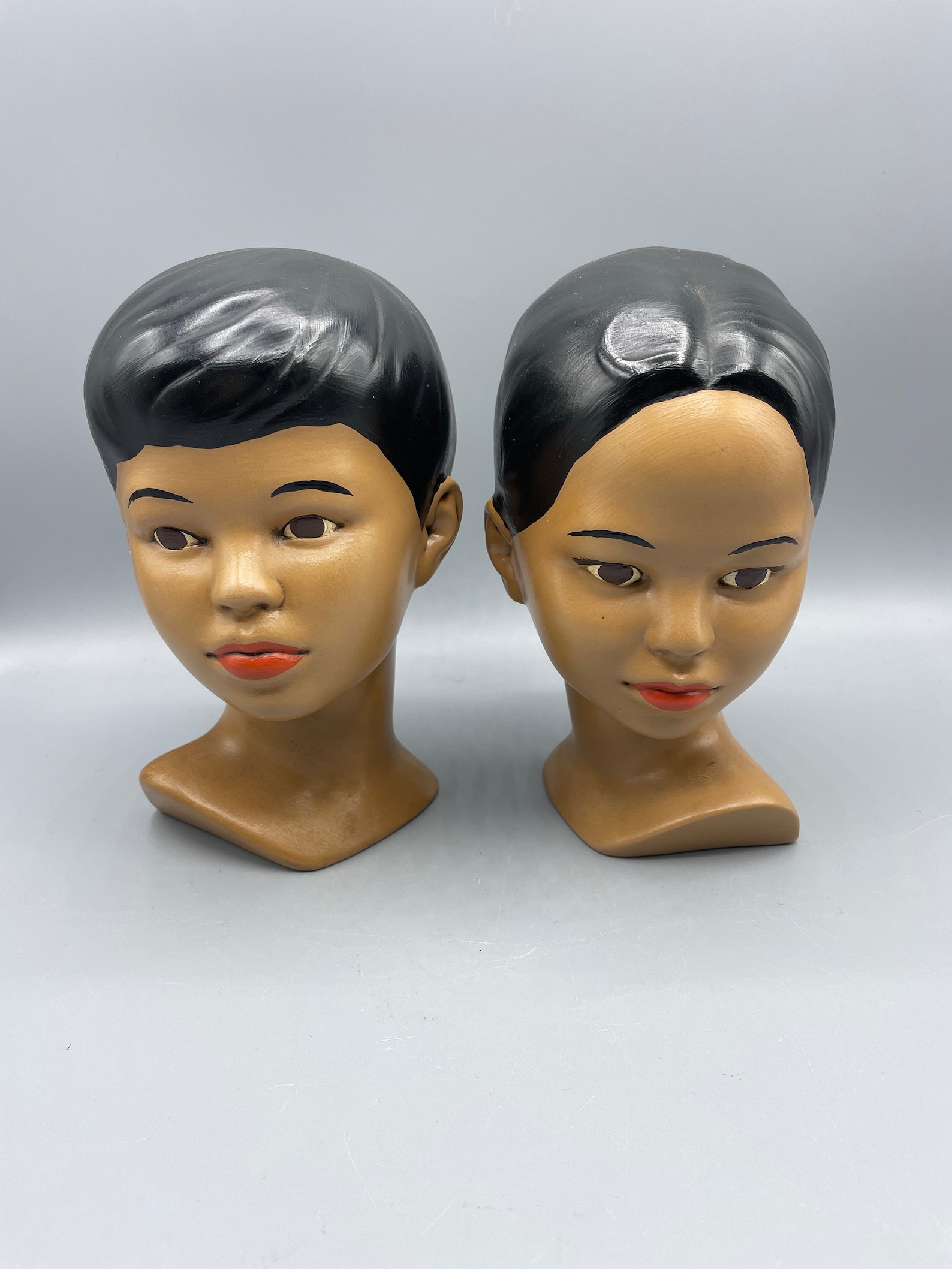 1969 Vintage Head Figurines Ceramic Busts Man Woman Boy Girl - Etsy