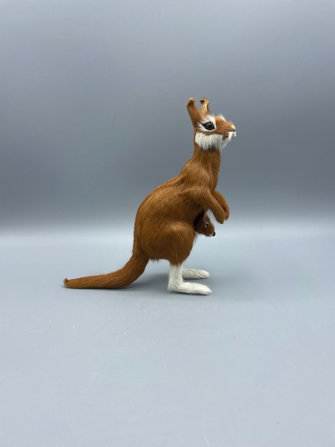 Kangaroo With Joey Figurine Vintage Real Rabbit Fur Statue Figure ...