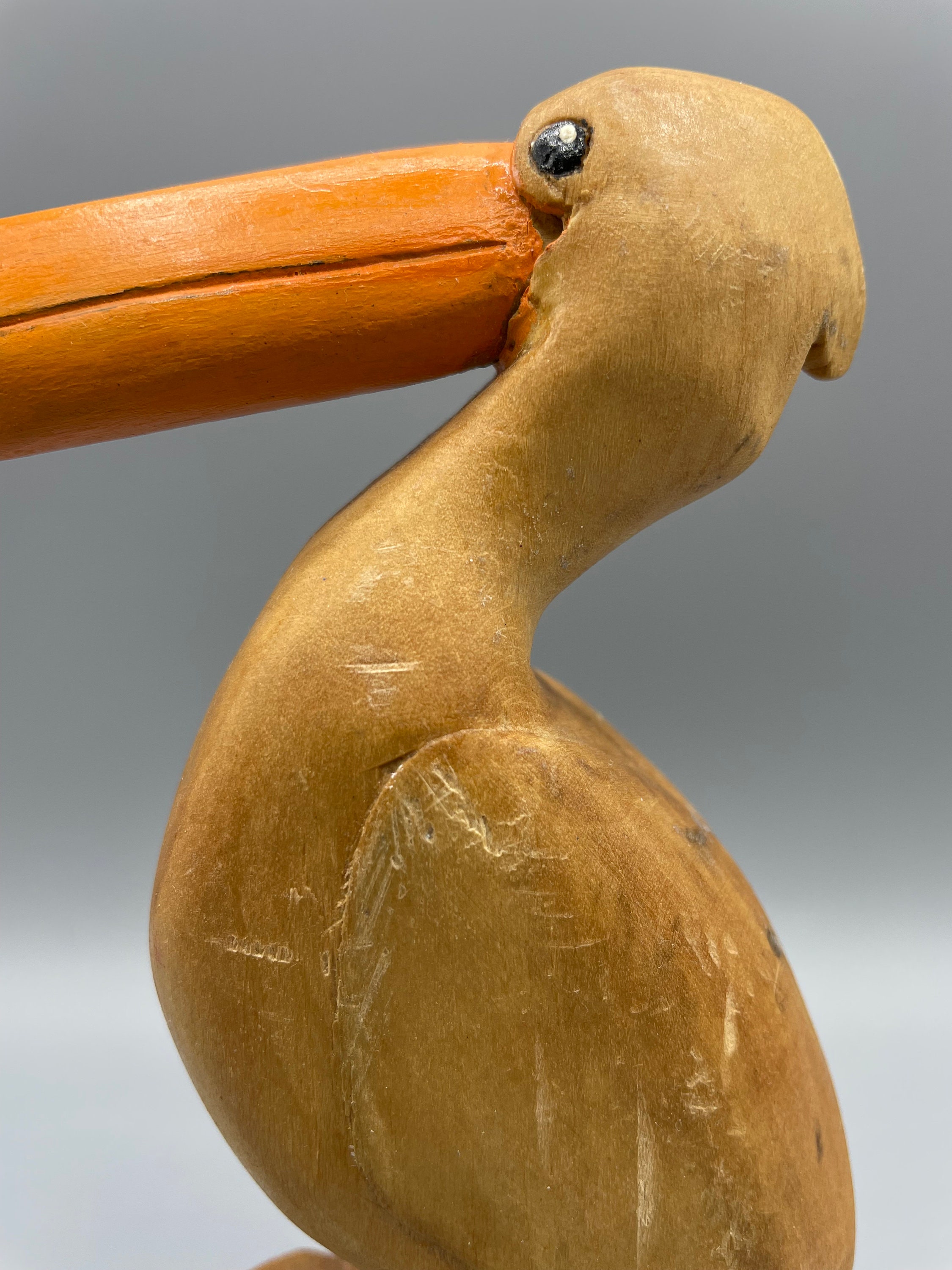 Original Wood Pelican Carving Stork Crane Figurine Carved Wooden Bird ...