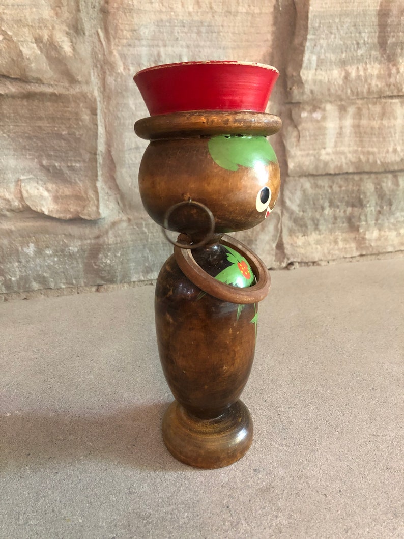 Vintage Wood Bobblehead Lady With Red Hat, Painted Flowers, 1960s Boho ...
