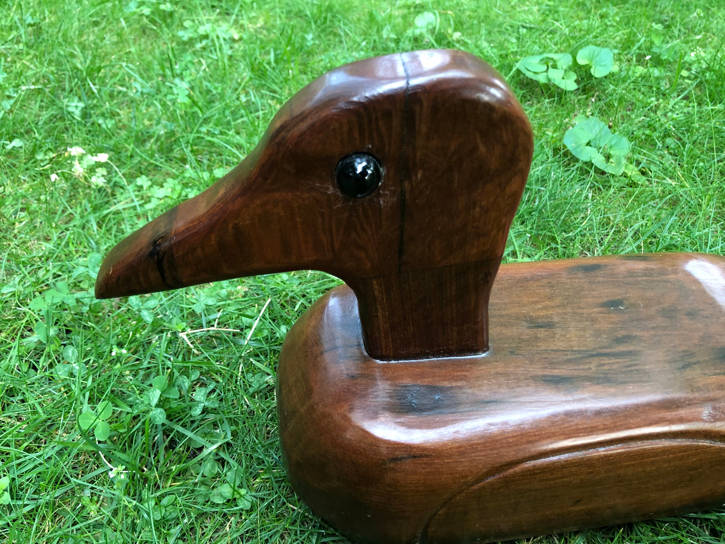 Large Hand Carved Wooden Duck Vintage Dark Wood Rustic Cabin | Etsy