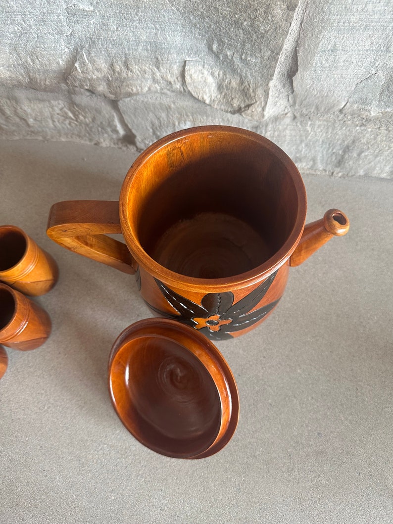 Vintage Hand Carved Polynesian Tiki Pitcher With Cups, Hawaiian Tiki ...