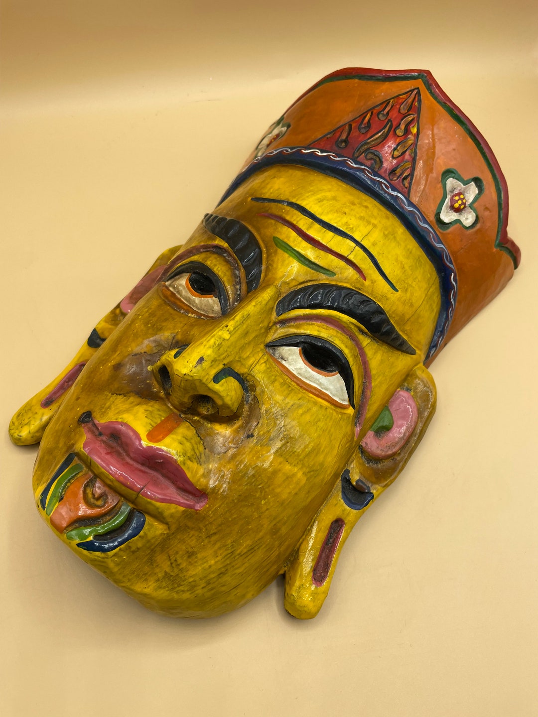 Carved Wood India Mask Wooden Folk Art Hindu Man Mask Head - Etsy