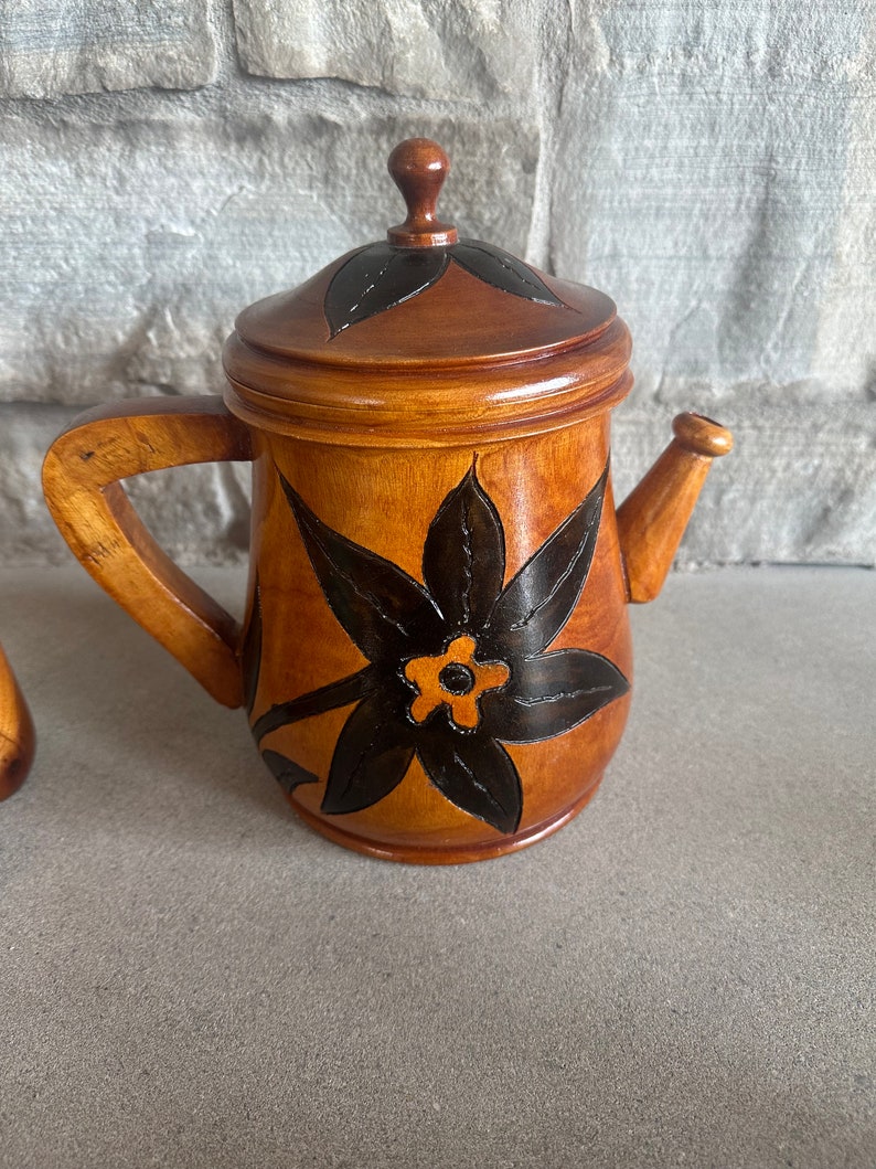 Vintage Hand Carved Polynesian Tiki Pitcher With Cups, Hawaiian Tiki ...