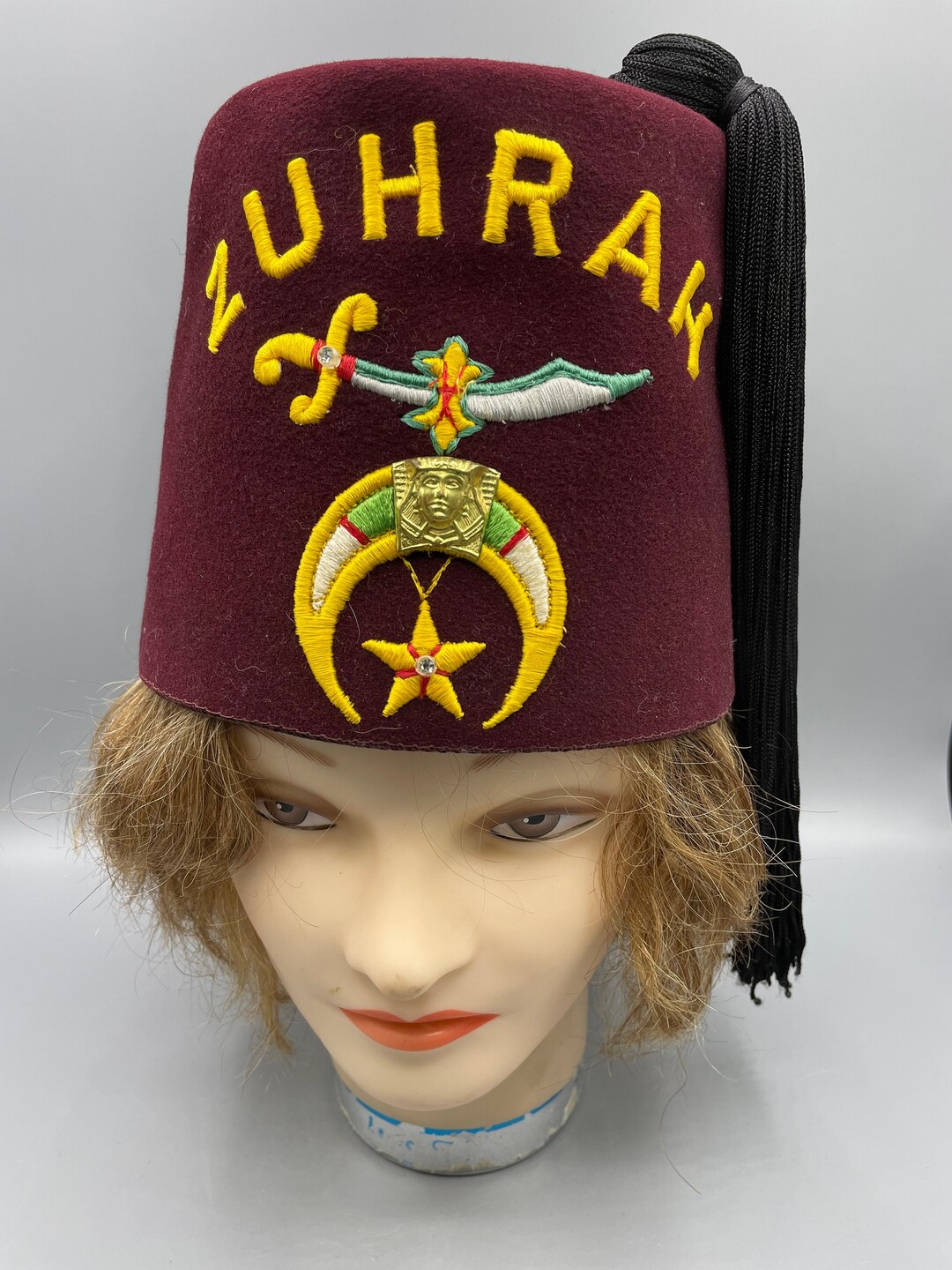 Vintage Zuhrah Fez Shriners Fraternal Brotherhood Club Free Mason Hat ...