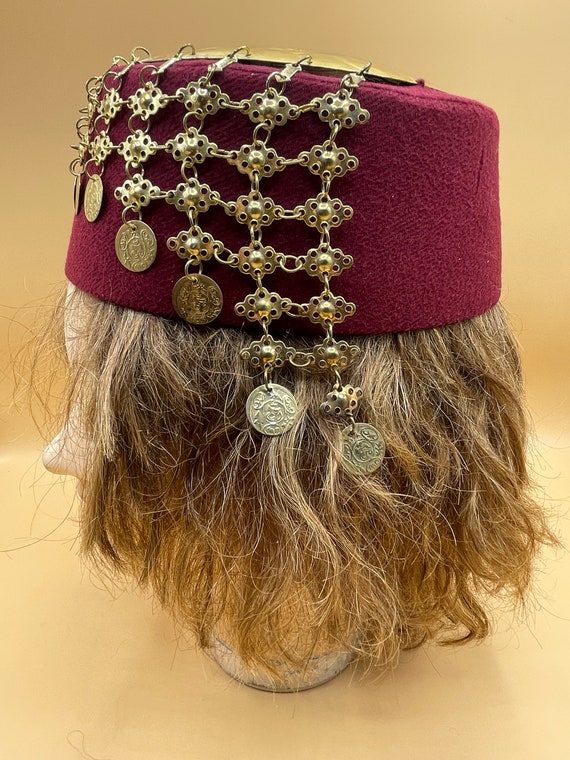 Vintage Afghan Red Felt Hat Turkish Sultan Cap Headpi… - Gem