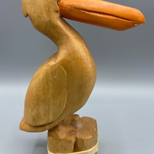 Original Wood Pelican Carving Stork Crane Figurine Carved Wooden Bird ...