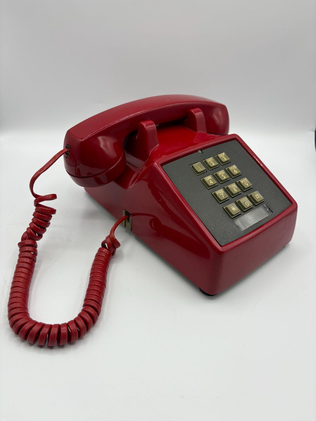 Vintage Bright Red Corded Desk Phone Retro Push Button Touch Tone ...