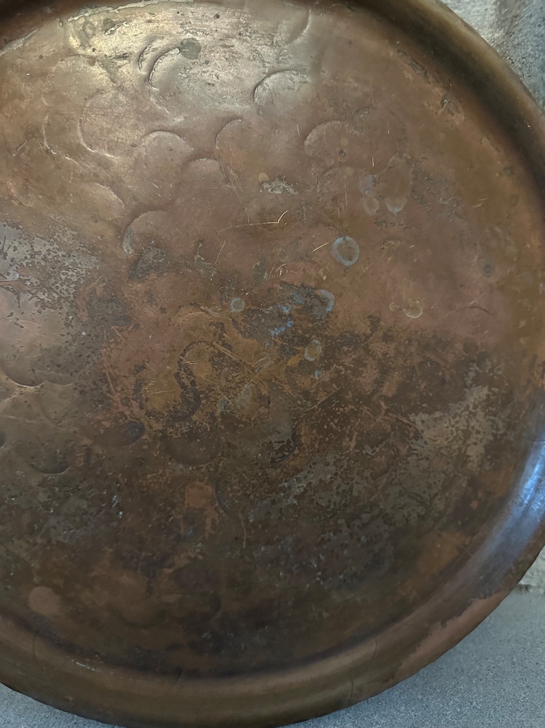Vintage Round Craftsman Studios Hammered Copper Tray Copper Antique ...