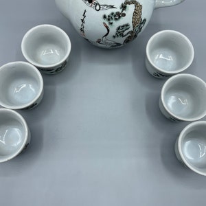 Vintage Japanese Tea Set Sake Set Crane Design 6 Cups Decanter Teapot ...