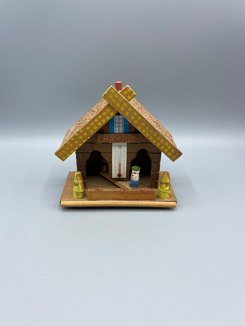Vintage Wooden Swiss Chalet Bank Thermometer Wood Cabin Scene - Etsy