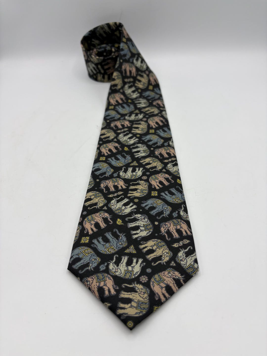 Thai Silk Elephant Necktie Vintage Black Tie With Elephants Neck Tie ...