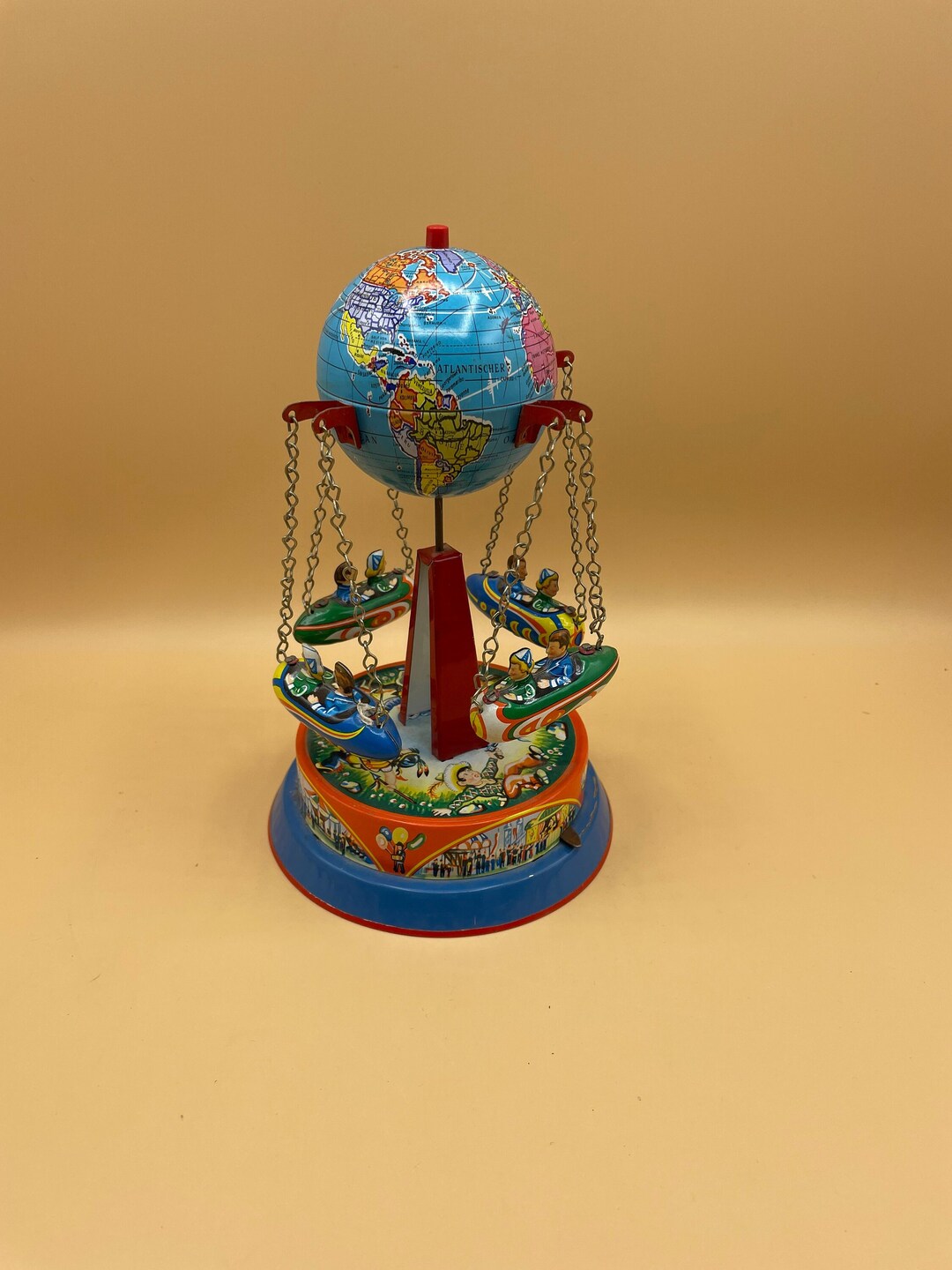 Vintage German Tin Toy 1990s Spinning Ride Tin Litho Carnival Rocket ...