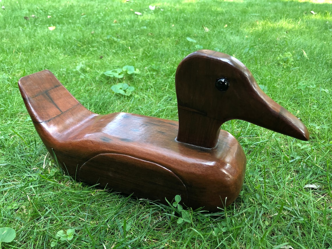 Large Hand Carved Wooden Duck Vintage Dark Wood Rustic Cabin | Etsy