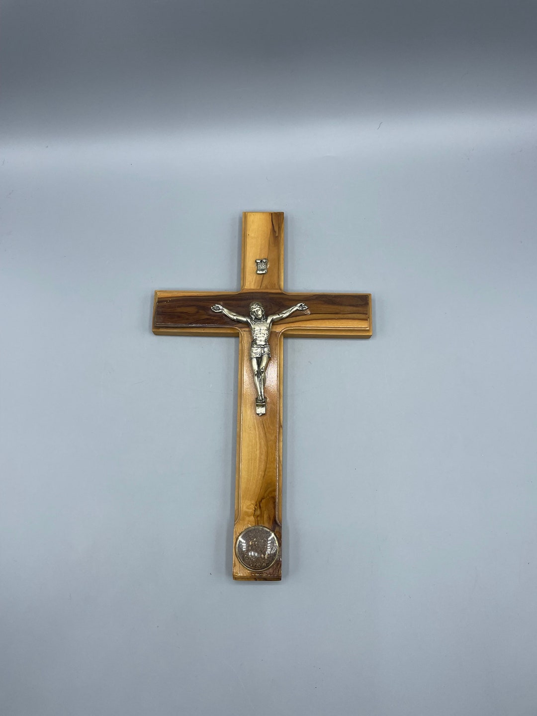 Vintage Jerusalem Olive Wood Cross With Holy Soil Catholic Divinity ...