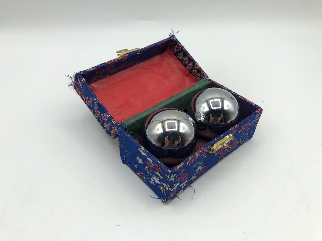 Vintage Asian Baoding Balls Silver Metal Oriental Meditation Hand ...
