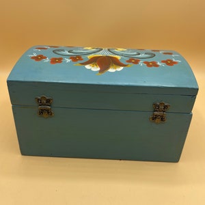 Norwegian Rosemaling Jewelry Box Vintage Hand Painted Blue Wood Trinket ...