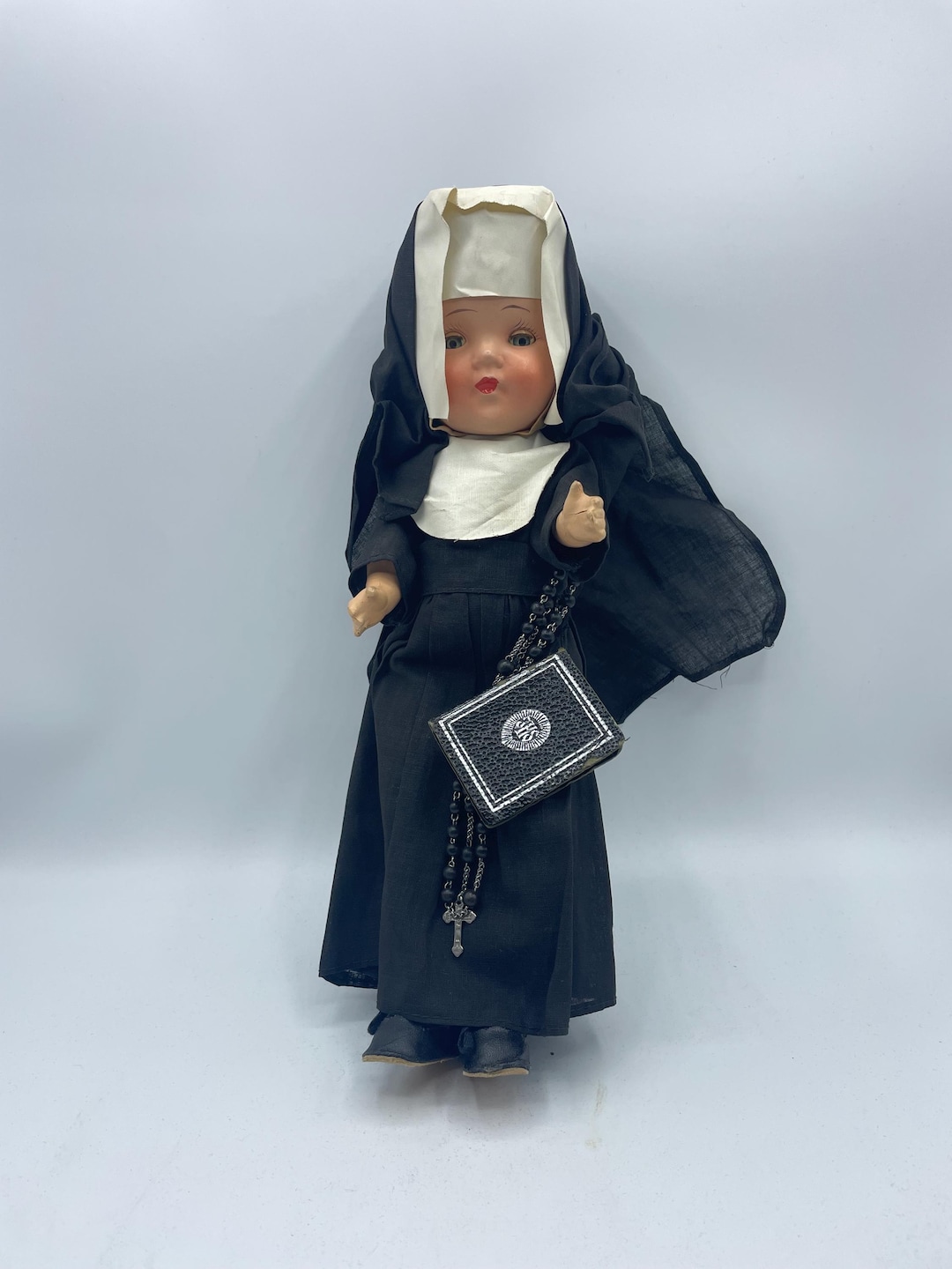 Vintage Nun Doll Antique Black White Habit Robe Holy Sister Catholic ...