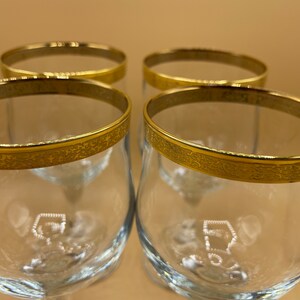 Gold Rimmed Crystal Wine Glasses Gold Rim Glassware Set of 4 Gold ...