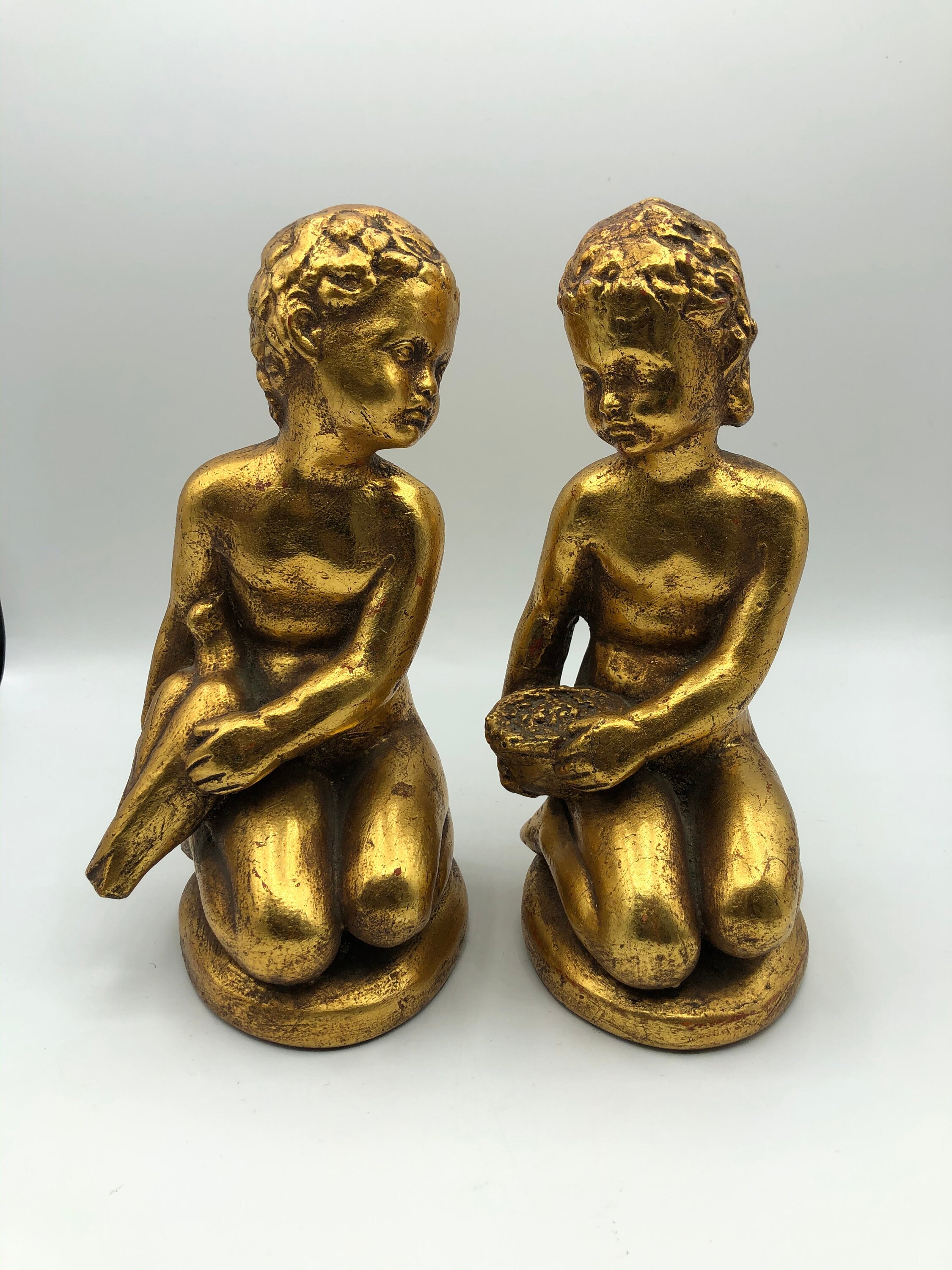 Pair of Gold Child Statues Vintage World Art Figurines | Etsy