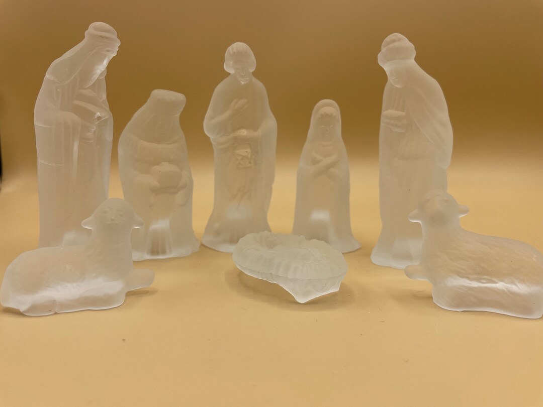 Vintage Frosted Satin Glass Nativity Set 8 Piece Vintage Christmas ...