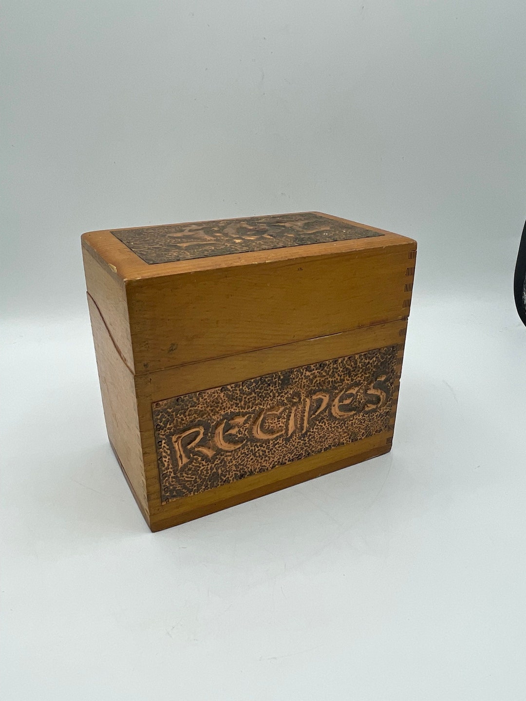 Wood Recipe Card Holder Box Vintage Kitchen Farmhouse Rustic Decor ...