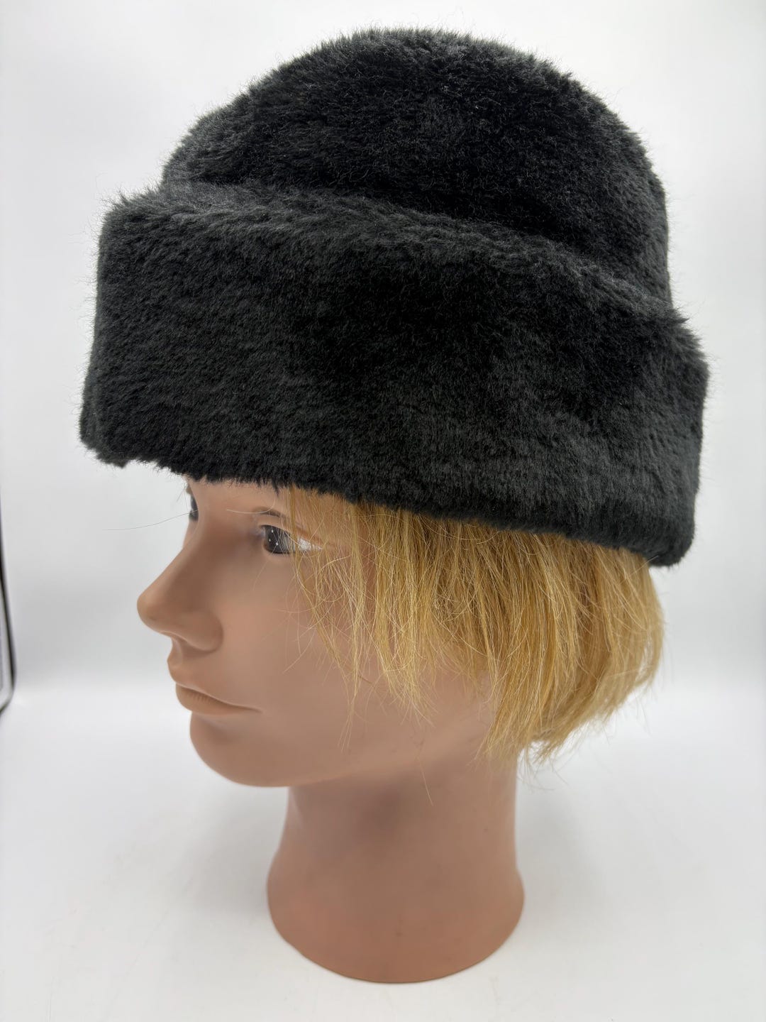 Vintage Mens Winter Hat Black Faux Fur Insulated Cap With Ear Flaps ...