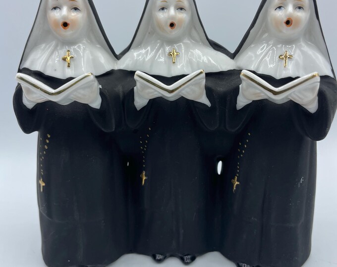 Singing Nuns Music Box Ceramic Figurine Catholic Nun Vintage Statue ...