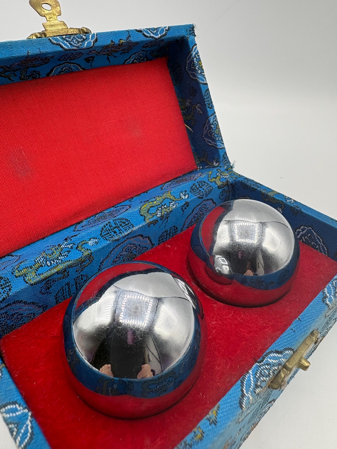 Vintage Asian Baoding Balls Silver Metal Oriental Meditation Hand ...