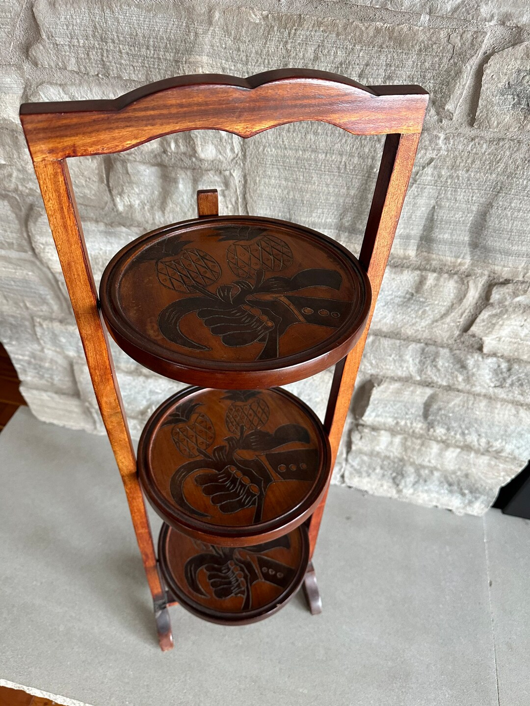 Vintage Carved Wood Folding 3 Tier Pie Stand, Wood Plant Stand, Wood ...