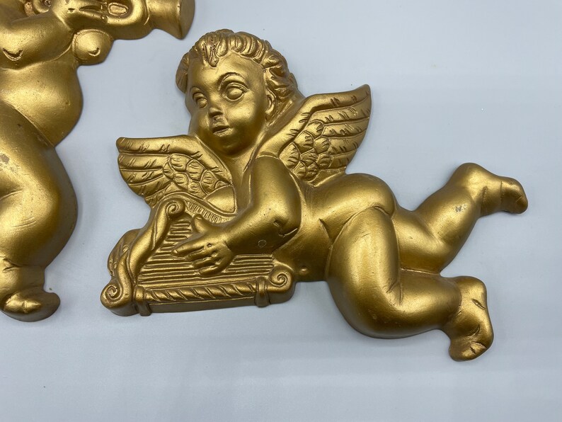 Gold Cherub Angels Mid Century Vintage Angel Wall Art Decor Pair Set of ...