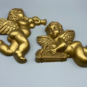 Gold Cherub Angels Mid Century Vintage Angel Wall Art Decor Pair Set of ...