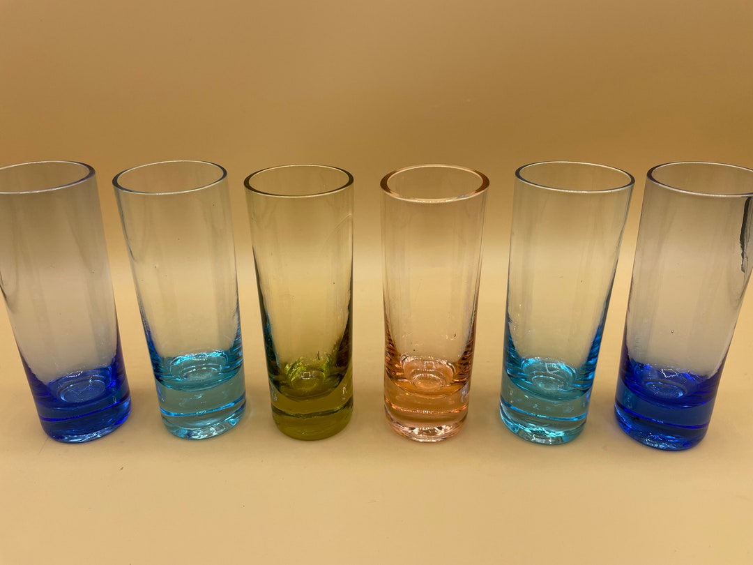 Set of 6 Colored Glass Tequila Shooters Shot Glasses Tall Whiskey ...