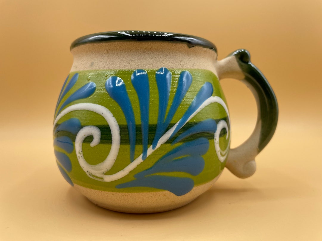 Mexican Pottery Coffee Cup Spanish Stoneware Mug Hand Painted Natural ...