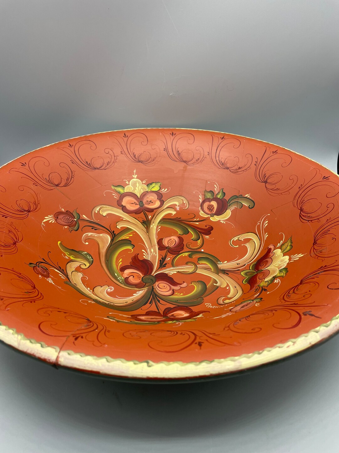 HOLD Vintage Norwegian Rosemal Large Wood Bowl Scandinavian Wooden Bowl ...