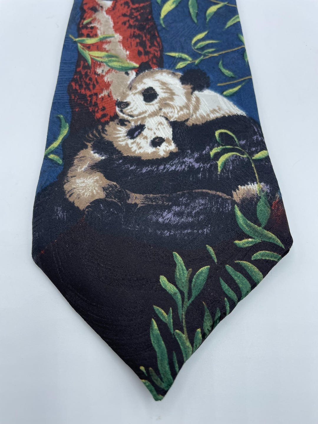 Panda Bear Tie Blue Mens Necktie 100% Silk Made in USA Necktie Panda ...