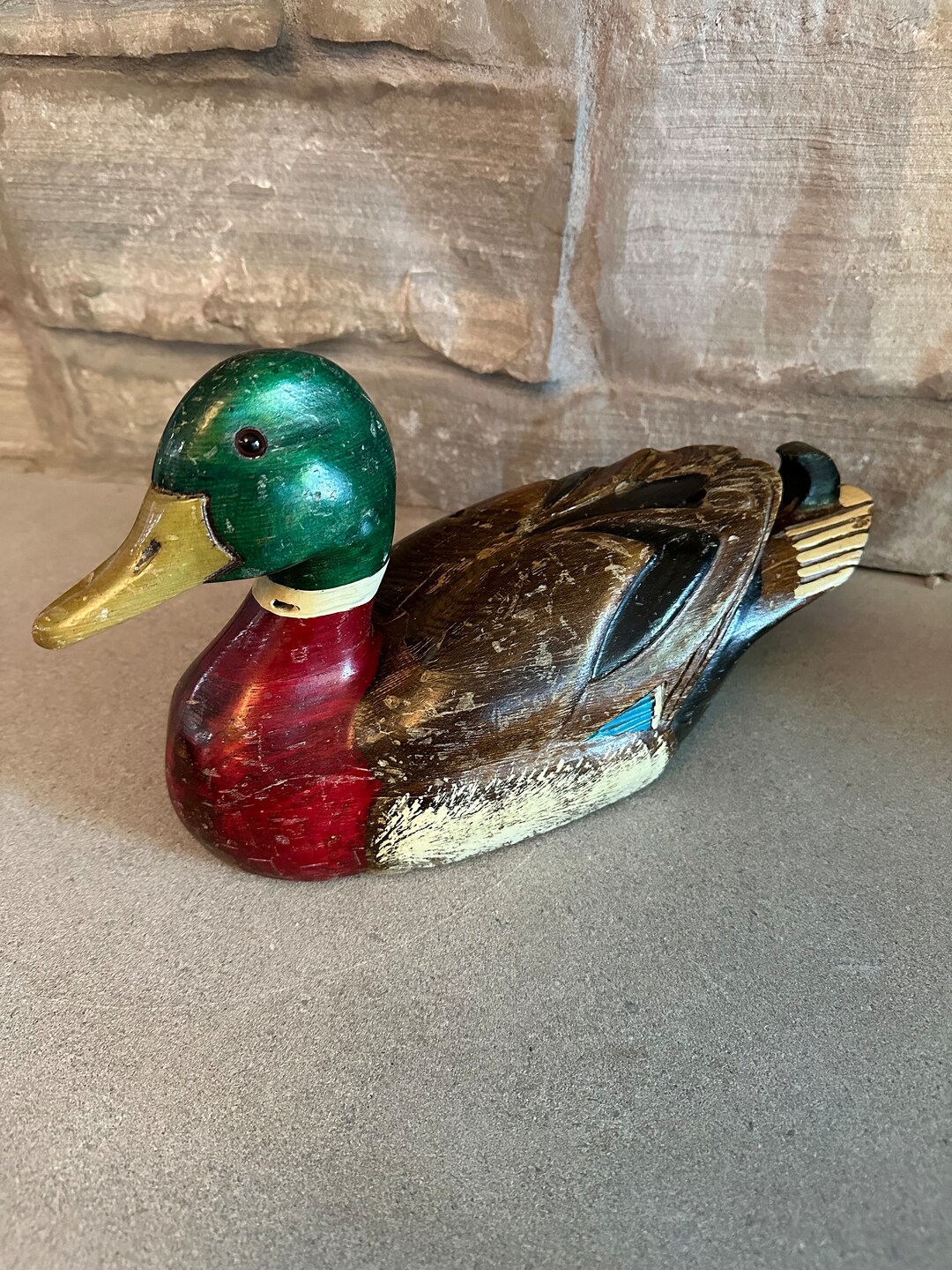 Vintage Hand Carved Signed Leo Koppy Wooden Mallard Duck Rustic Cabin ...