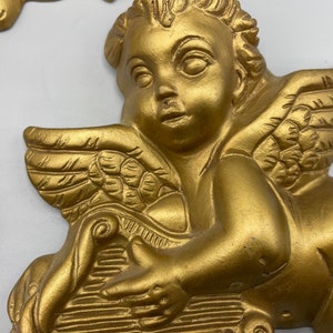 Gold Cherub Angels Mid Century Vintage Angel Wall Art Decor Pair Set of ...