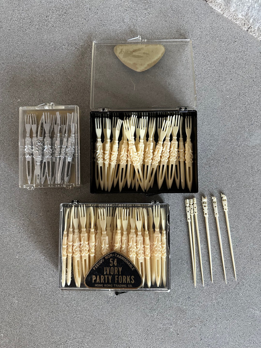 Vintage Party Forks Food Picks Ivory Appetizer Forks, Silver Plastic ...