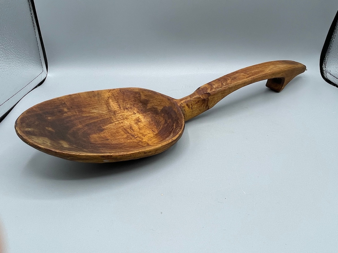 Vintage Large Carved Wood Spoon Primitive Scoop French Kitchen Utensil ...