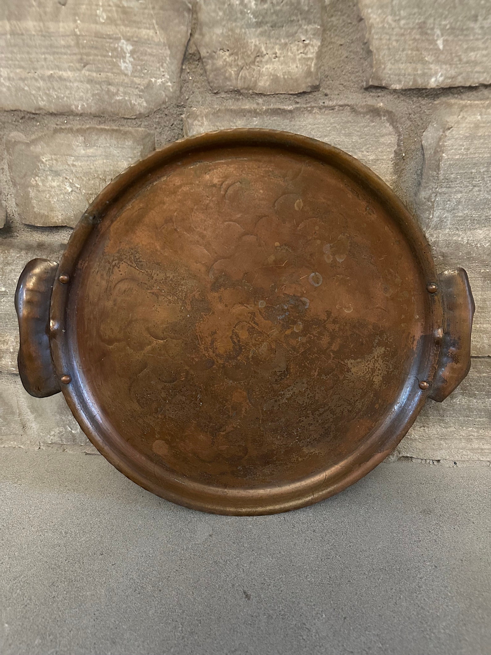 Vintage Round Craftsman Studios Hammered Copper Tray Copper Antique ...
