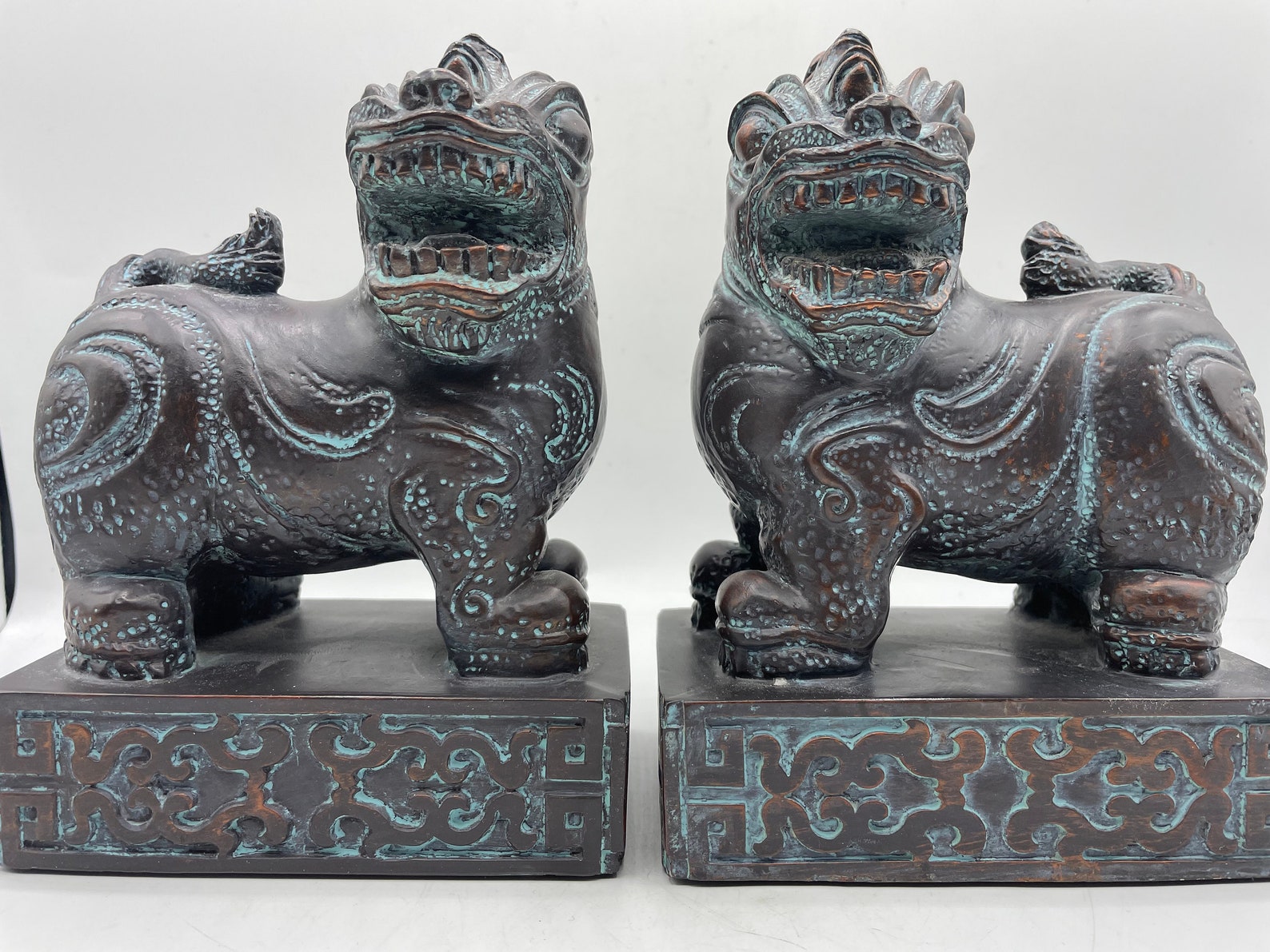 Pair of Chinese Foo Dog Statues Carved Resin Foo Lion Dogs | Etsy