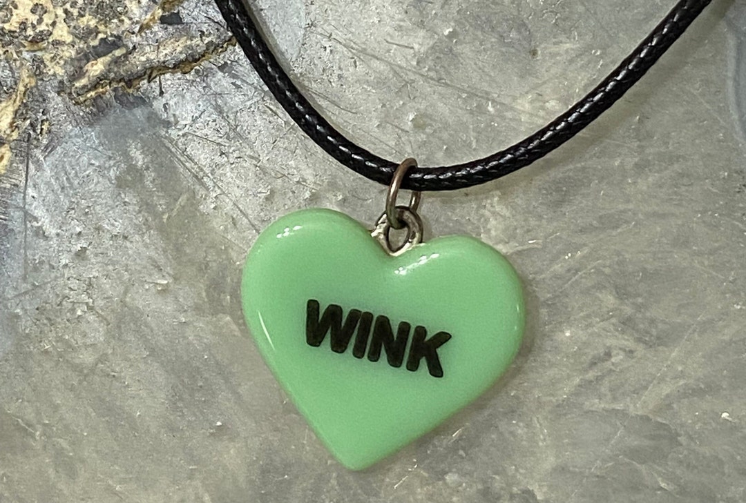 Fused Art Glass Green Conversation Heart Necklace. - Etsy