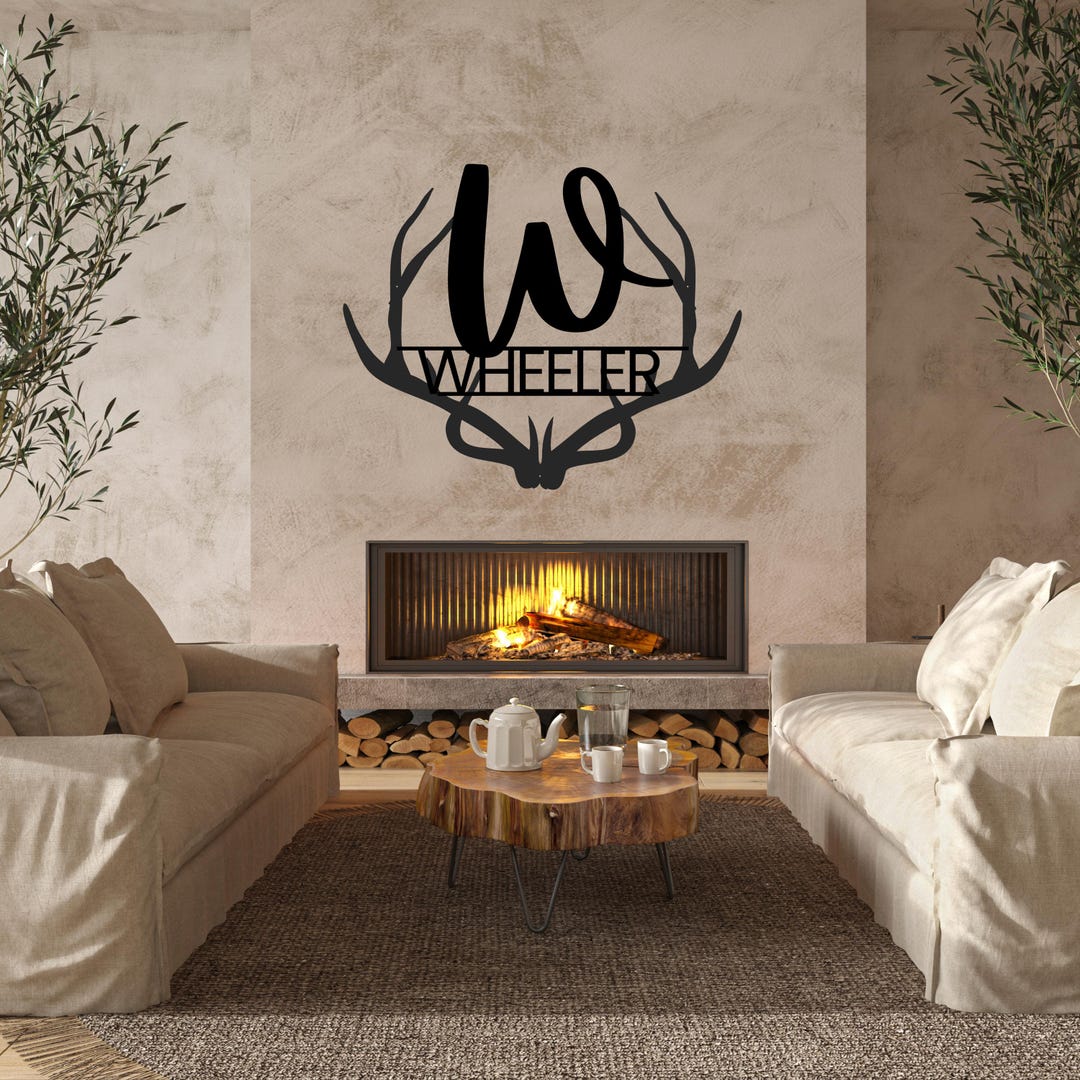 Antler Metal Name Sign, Custom Antler Sign, Cabin Home Decor ...