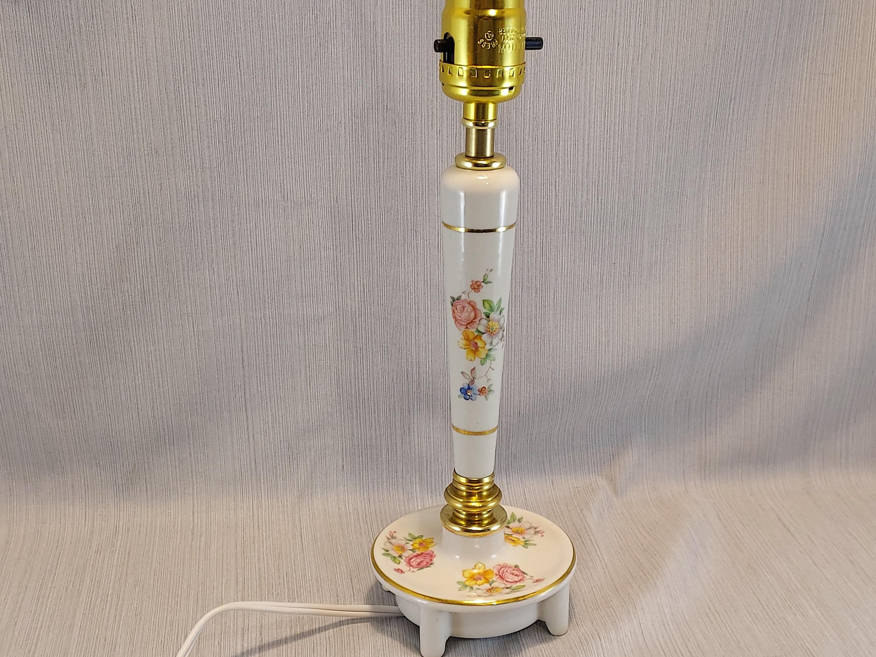 Vintage Porcelain Candlestick Lamp, White With Yellow and Pink Flowers ...
